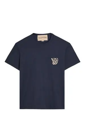 Valentino Garavani Logo-embroidered Cotton T-shirt - Navy