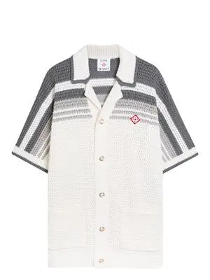 Casablanca Logo-appliquéd Crochet-knit Cotton Shirt - White And Grey