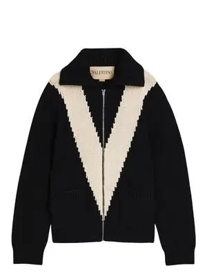 Valentino Garavani Logo-intarsia Wool Cardigan - White