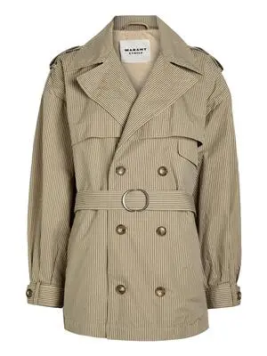 Isabel Marant Claya Striped Belted Cotton Jacket - Beige