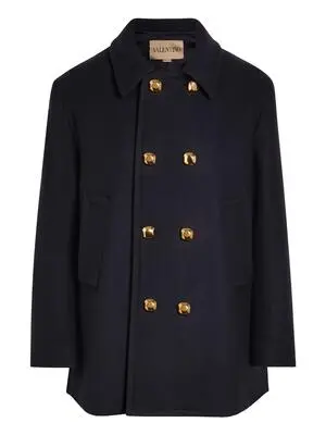 Valentino Garavani Double-breasted Wool Peacoat - Navy