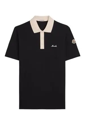 Moncler Logo-embroidered Piqué Cotton Polo Shirt - Black