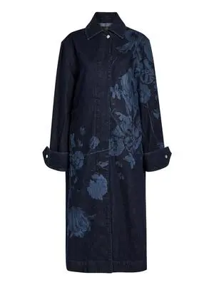 Erdem Floral-print Denim Coat - Indigo