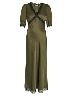 Rixo Annina Lace-embellished Satin Midi Dress - Green