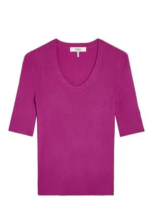 Chloé Logo-embroidered Ribbed Wool Top - Pink