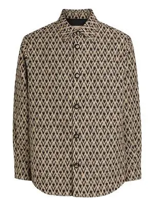 Valentino Garavani Chevron Cotton And Silk-blend Overshirt - Beige