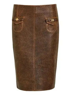 Chloé Embossed Lizard Effect Leather Midi Skirt - Brown