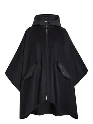 Moncler Hooded Wool-blend Cape Coat - Black