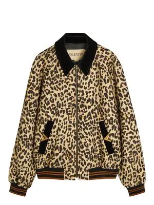 Valentino Garavani Leopard Velvet-trim Wool Bomber Jacket - Multicoloured 1
