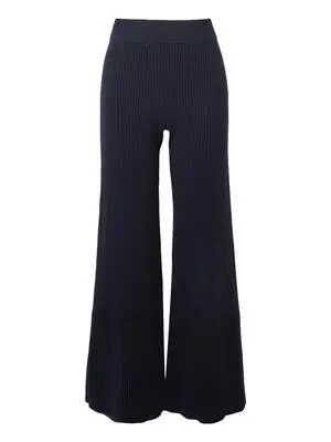 Chloé Ribbed Wool-blend Flared Pants - Blue