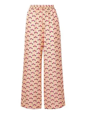 LANVIN Printed Silk-twill Wide-leg Pants - Neutrals