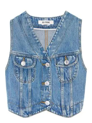 RE/DONE Cropped Paneled Denim Vest - Blue