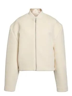 JIL SANDER Zipped Knit Cropped Bomber Jacket - White