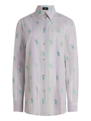 Etro Paisley-embroidered Striped Shirt - Green