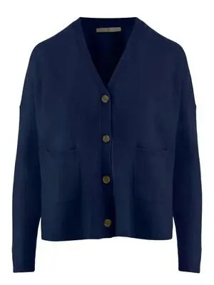 ALLUDE V-neck Patch-pocket Cardigan - Blue