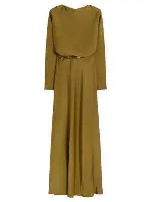 Max Mara Satin Belted Maxi Dress - Green
