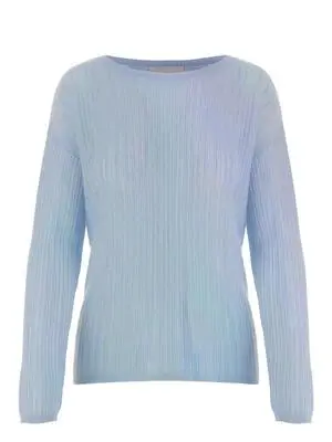 ALLUDE Crew-neck Ribbed Knit Sweater - Blue