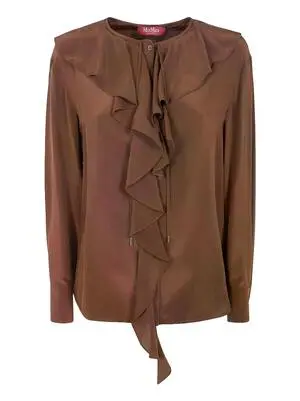 Max Mara Ruffled Silk Blouse - Brown