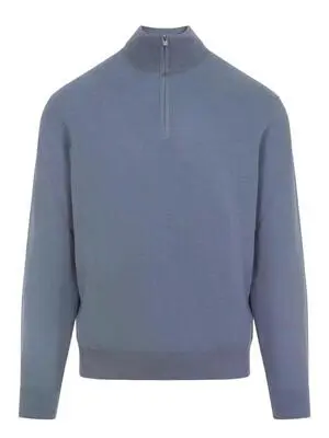 Ralph Lauren Purple Label Zip-neck Wool Sweater - Blue