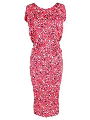 Saloni Printed Pleated Midi Dress - Red