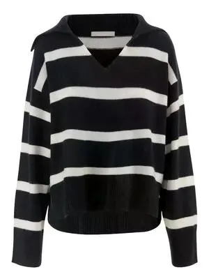 ALLUDE Striped V-neck Sweater - Blue