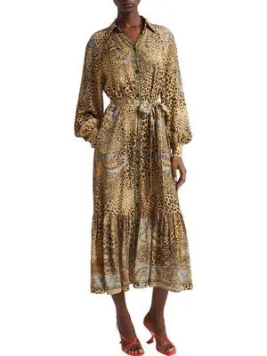 Etro Paisley Leopard Print Belted Shirtdress - Dark Brown