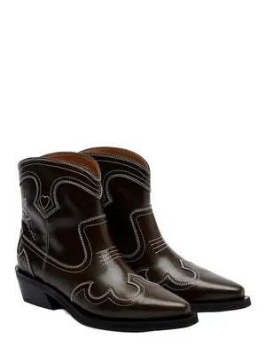 GANNI Embroidered Cowboy Boots - Brown