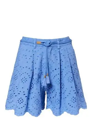 Poupette St Barth Broderie Anglaise Cotton Shorts - Blue