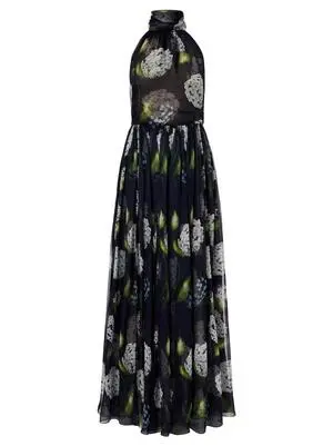 Oscar De La Renta Porcelain Flower Silk Chiffon Gown - Blue