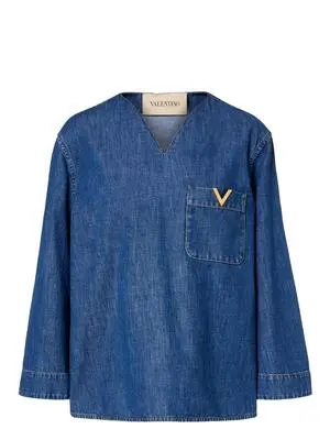 Valentino Garavani Vgold Chambray Top - Blue