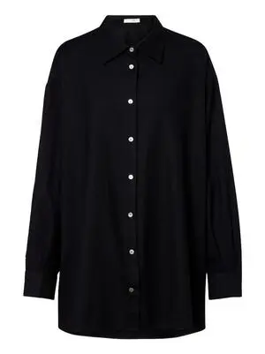 THE ROW Luka Virgin Wool Flannel Shirt - Black