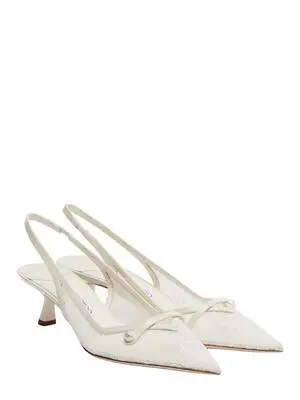 JIMMY CHOO Amita 45 Lace Slingback Pumps - White