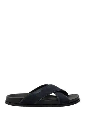 Brioni Leather-trimmed Suede Sandals - Blue