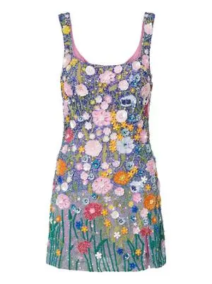 LA FUORI Là Fuori Embroidered Floral-appliqué Minidress - Multicoloured