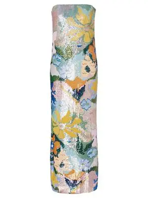 LA FUORI Floral Sequined Strapless Gown - Multicoloured