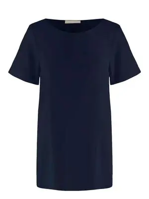 ALLUDE Short-sleeved Curved-hem T-shirt - Blue
