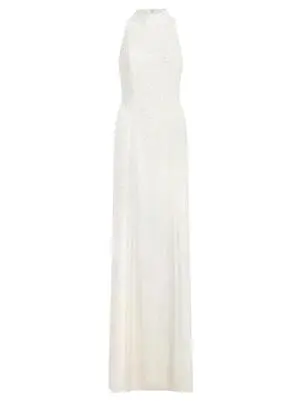 Jenny Packham Mischief Embellished High-Neck Maxi Dress White