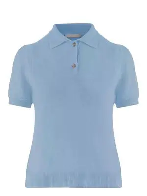 ALLUDE Button Short-sleeves Polo Shirt - Blue