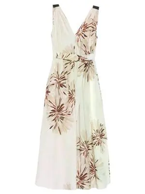Brunello Cucinelli Floral Belted Midi Dress - Neutrals