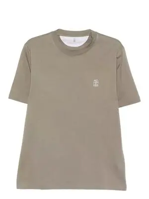 Brunello Cucinelli Embroidered-logo T-shirt - Green