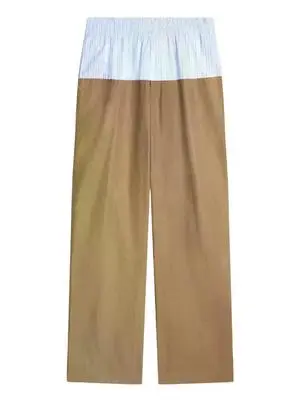Dries Van Noten Contrast Waist Pinstripe Wide Leg Trousers - Brown