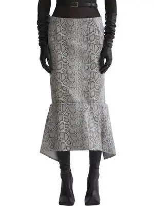 MUGLER Snake Print Midi Skirt - Grey