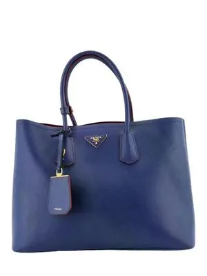 Prada Cuir Double Saffiano Leather Medium Tote Bag - Blue