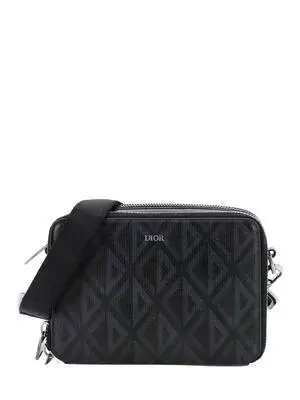Dior Double Zip Crossbody Pouch Cd Diamond Coated Canvas Clutch - Black