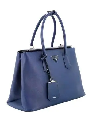 Prada Turnlock Cuir Twin Saffiano Leather Small Tote Bag - Blue