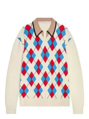 Dries Van Noten Argyle Collared Sweater - White