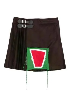 CHARLES JEFFREY Pleated Knit-patch Kilt Mini Skirt - Brown