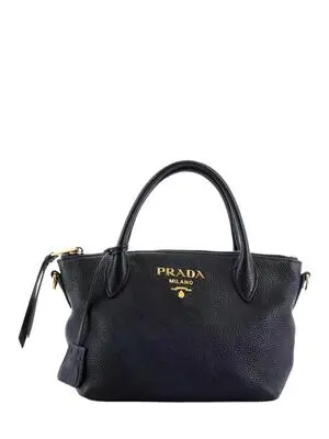 Prada Dual Strap Zip Tote Vitello Daino Small Shoulder Bag - Black