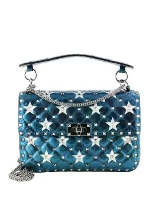 Valentino Garavani Rockstud Spike Flap Bag Quilted Printed Leather Medium Crossbody Bag - Blue