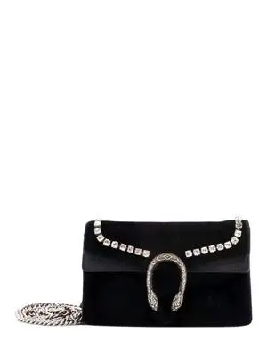 GUCCI Dionysus Crystal Embellished Velvet Super Mini Crossbody Bag